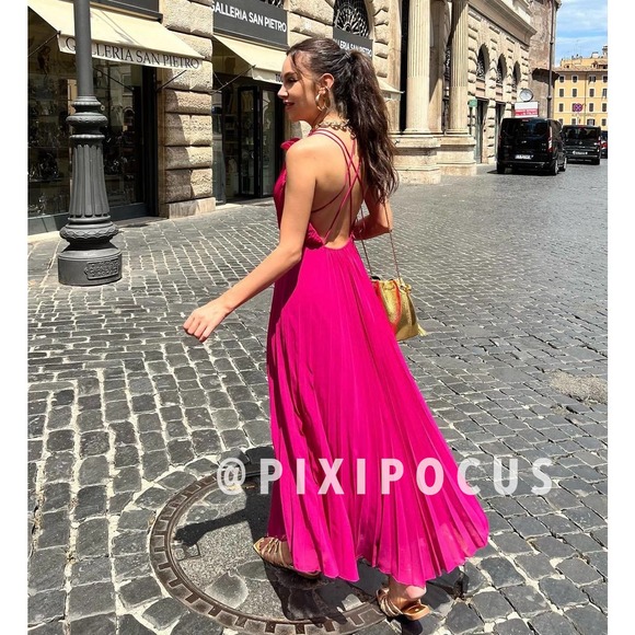Zara | Dresses | Zara Pleated Voluminous Dress Fuchsia | Poshmark